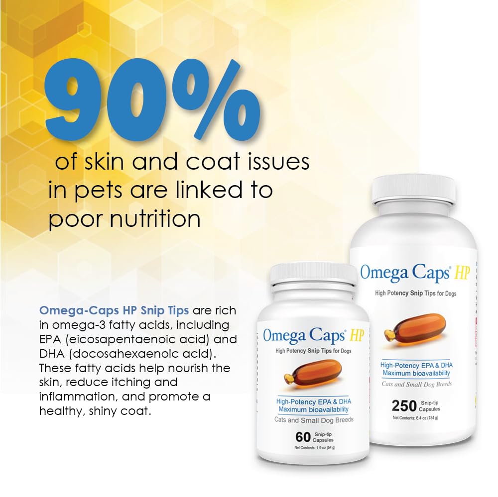 Omega-Caps High Potency Snip Tips for Medium to Large Breeds-Vet Formulated for Healthy Radiant Skin & Coat. Contains Omega 3 for Joint & Immune System Support, Easy to Dose, 60 Snip-tip Capsules