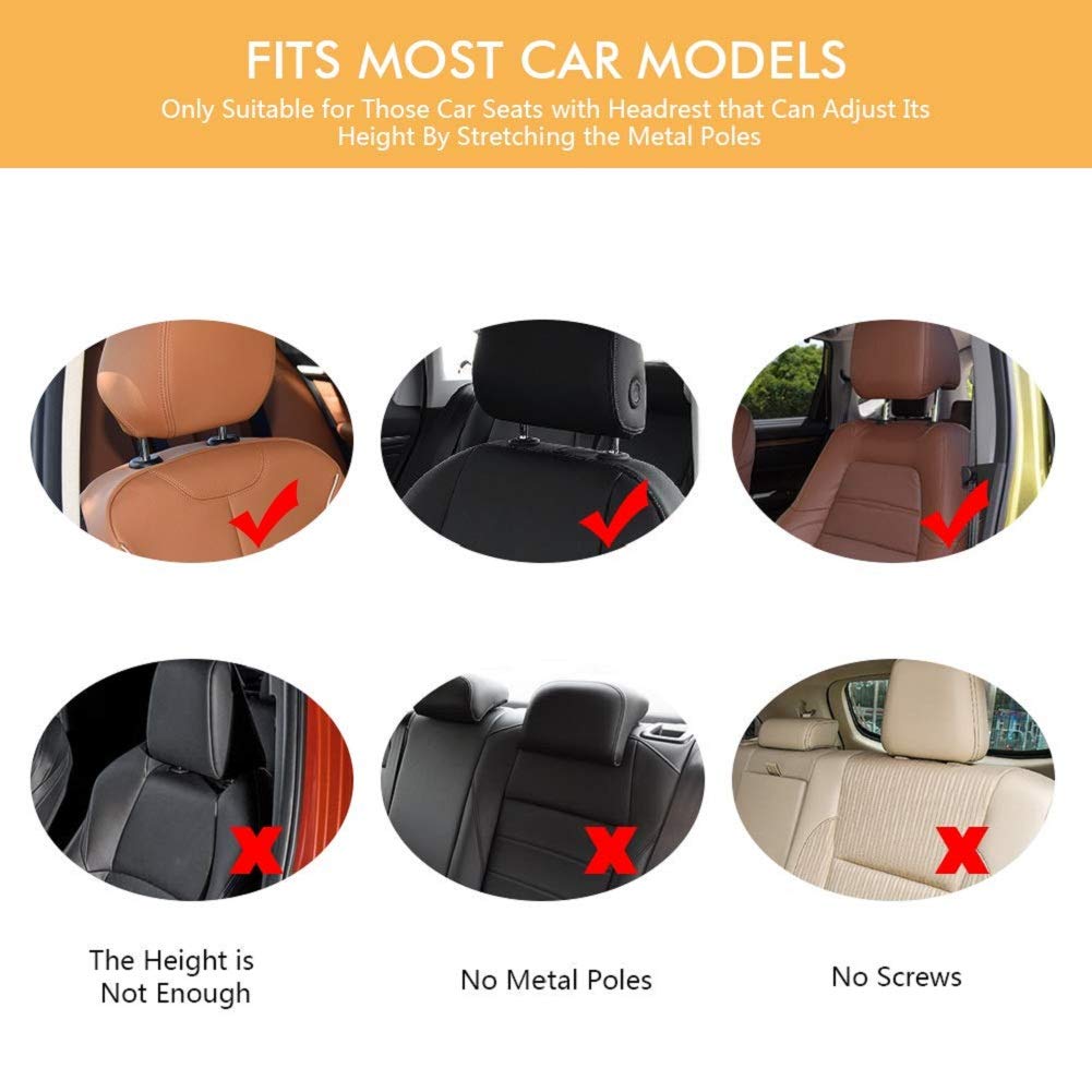 SiegenPro Car Seat Headrest Pillow Adjustable in 4 Directions Car Neck Pillow Memory Foam with Seat Back Hooks and Adjustable Headrest Phone Tablet Car Mount Holder
