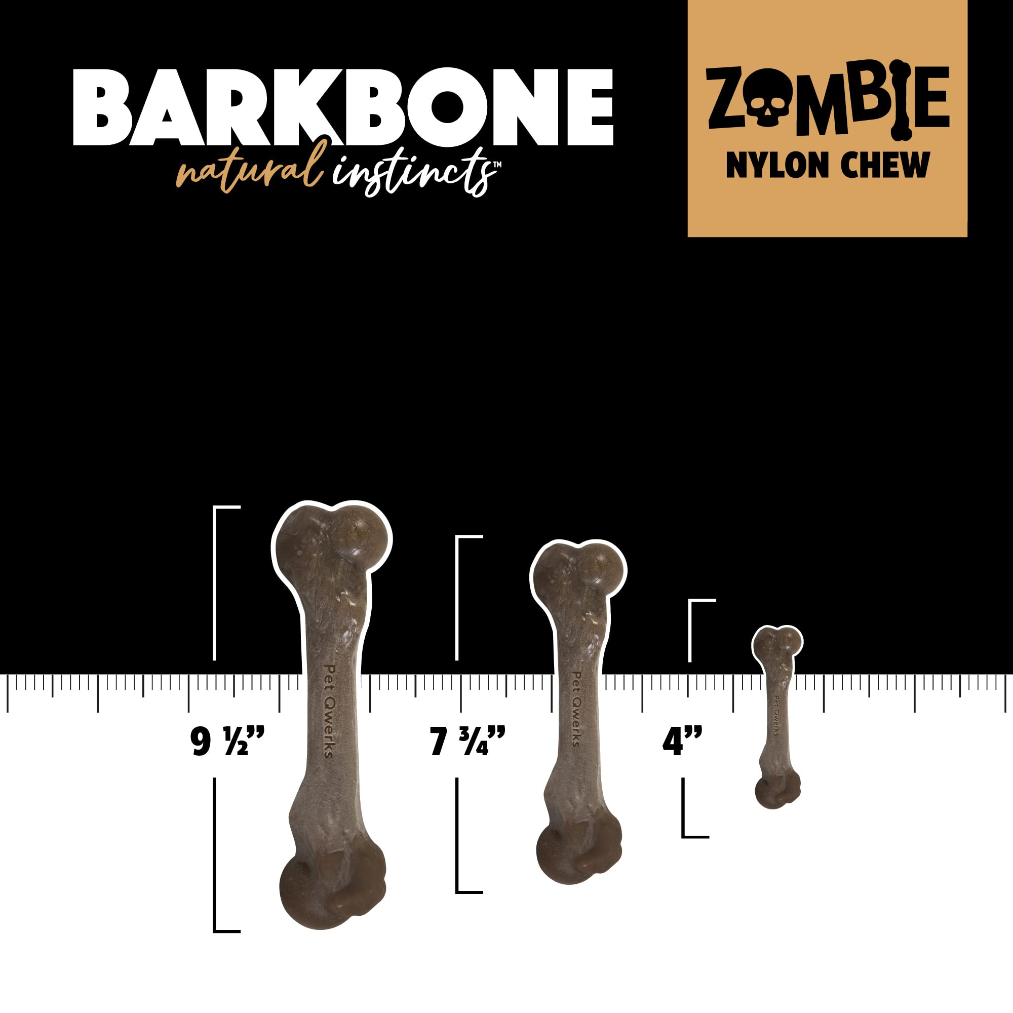Pet Qwerks Zombie BarkBone - Nylon Dog Bone for Moderate Chewers - Bacon Flavor - 4"