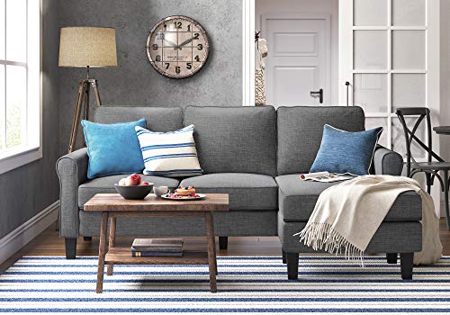 Serta Harmon Reversible Sectional Sofa, Modern L-Shaped Couch for Small Spaces, Soft Fabric Upholstery, Rolled Arm, Dark Gray