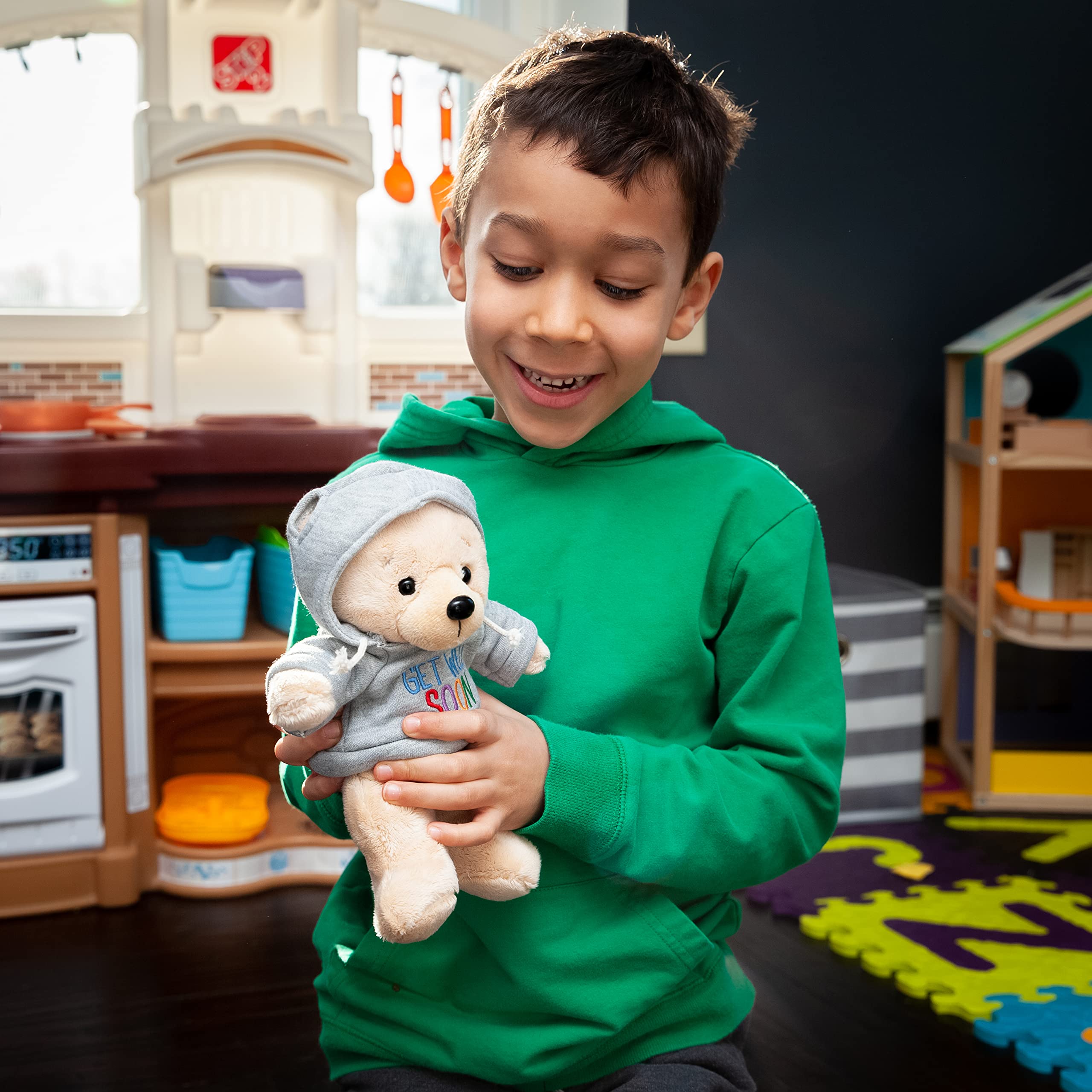 Tonsillectomy Gift Get Well Soon Teddy Bear with Goodbye Tonsils Children's Book Gift Set, Kids Tonsillectomy Recovery - Blue Gray Hoodie