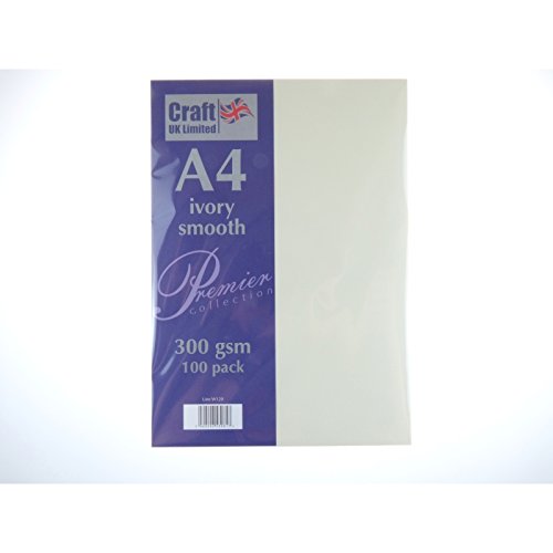 Craft UK A4 300Gsm-100 Sheets, Ivory Card 300gsm, 29.6 x 21 x 0.1 cm