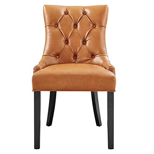 Modway Regent Modern Tufted Vegan Leather Upholstered Two Dining Chairs with Nailhead Trim in Tan