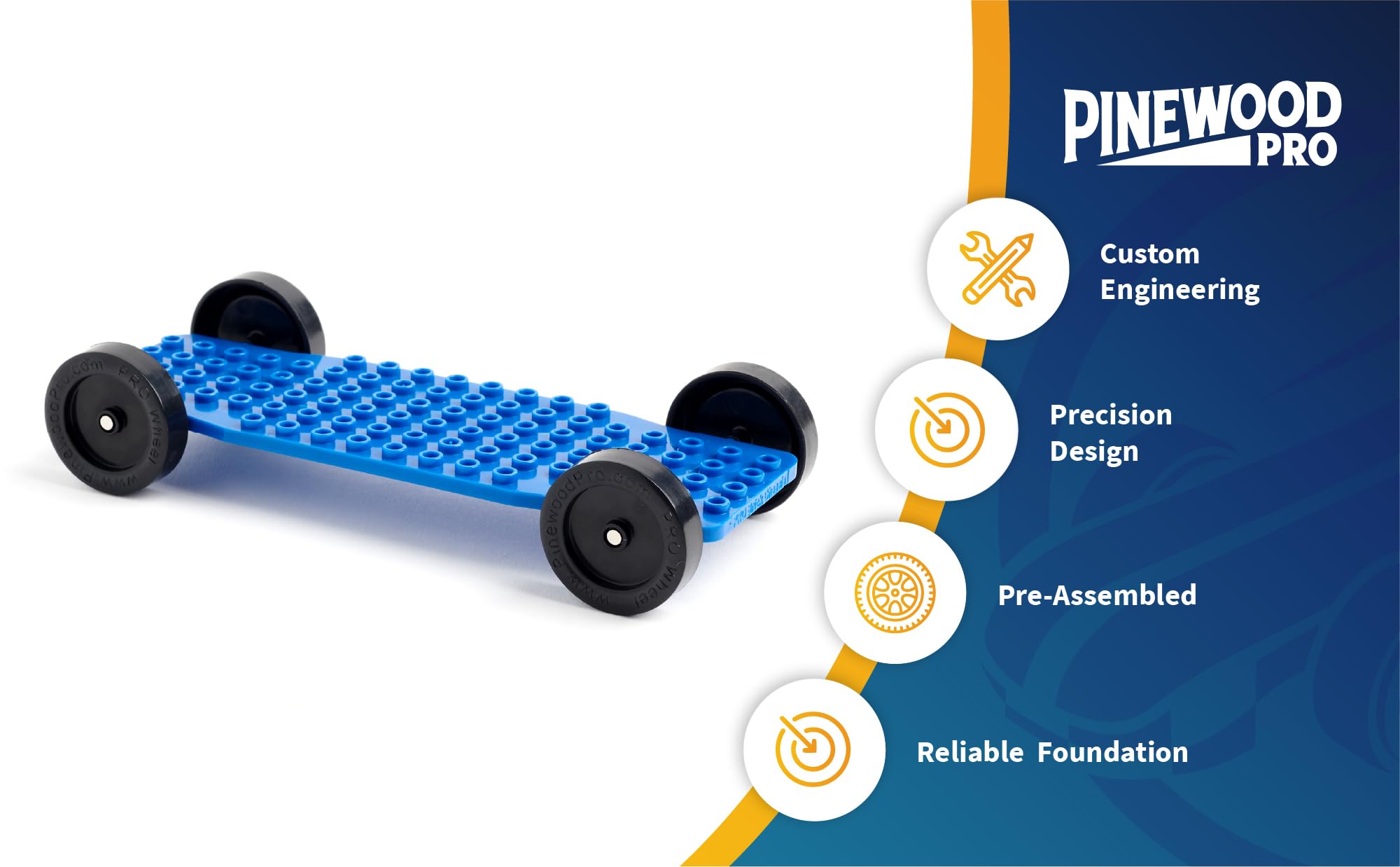 Pinewood Pro Brick Derby™ Car Chassis | Create a Customized car with Lego® Bricks to Race on Pinewood Derby Tracks | Fully Assembled and Ready to Race from Engineered for Speed