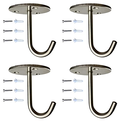 MIMOBEI Stainless Steel Utility Ceiling Hooks,60Lbs Ceiling Hooks Heavy Duty,Ceiling Hooks for Hanging Lights,Plants,Pots and Pans,Mugs,Ceiling Fan,Project Screen(4 Pack)