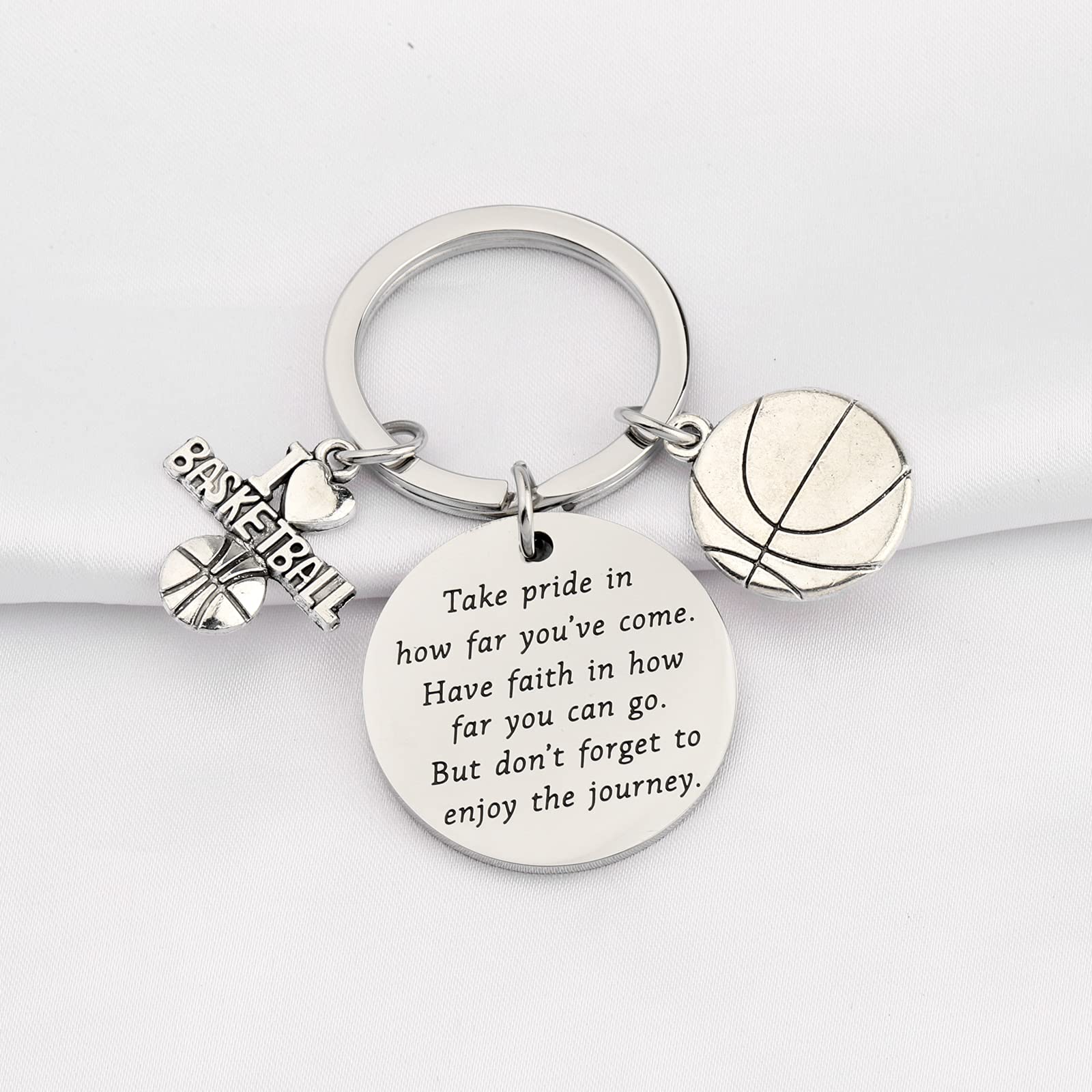 FUSTMW Basketball Keychain Basketball Lovers Gifts Basketball Player Gifts Take Pride In How Far You Have Come (silver)