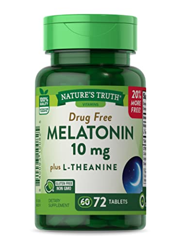 Nature's Truth Maximum Strength Melatonin 10 mg Plus L-Theanine Capsules, 72 Count