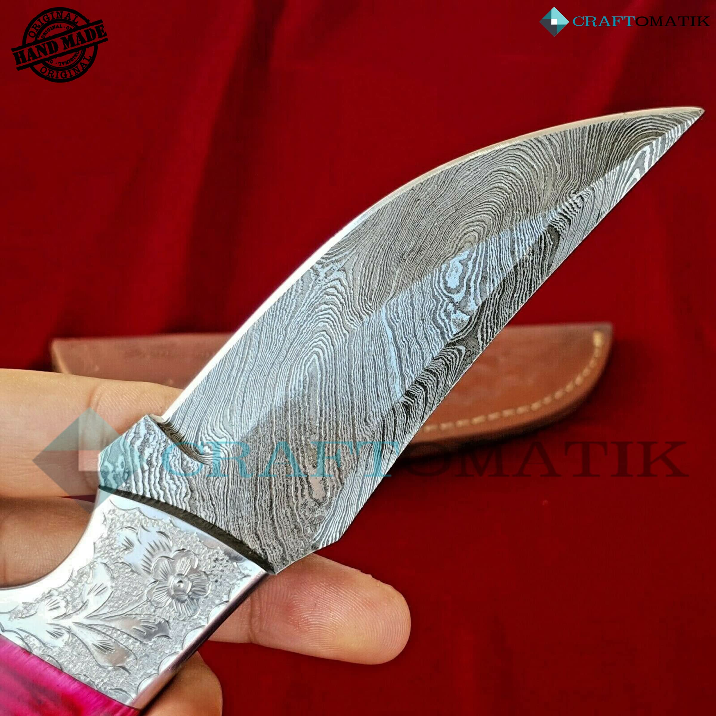 CRAFTOMATIK Hunting Knife | Damascus Steel | Work Knife | Bowie | Damascus Hunting Knife | DHK86