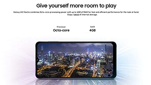 Samsung Galaxy A12 Nacho (128GB, 4GB) 6.5" HD+, Exynos 850, 48MP Quad Camera, Dual SIM GSM Unlocked Global 4G Volte (T-Mobile, AT&T, Metro) International Model A127F/DS (64GB SD Bundle, Blue)