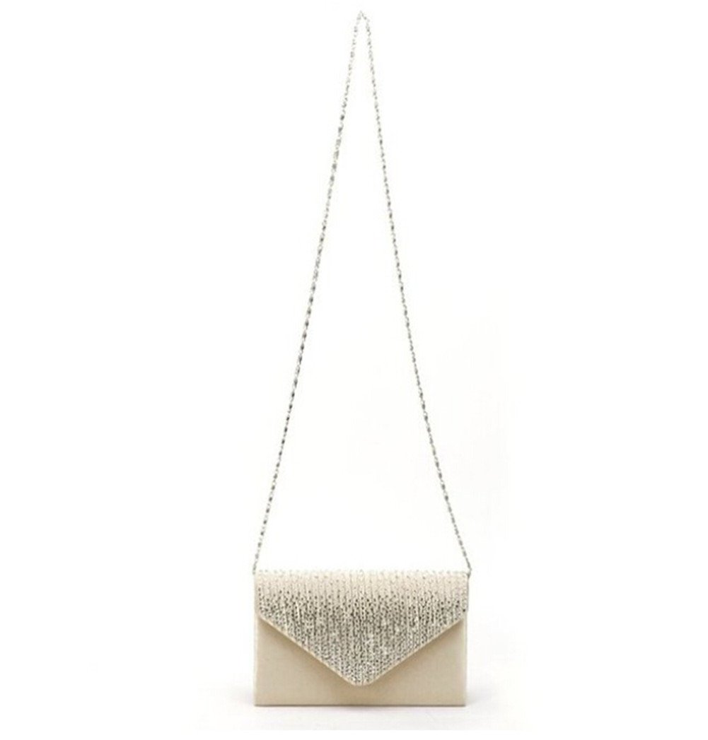 U-Story Women's Rhinestone Satin Frosted Evening Wedding Clutch Bag Handbag Purse (Red)