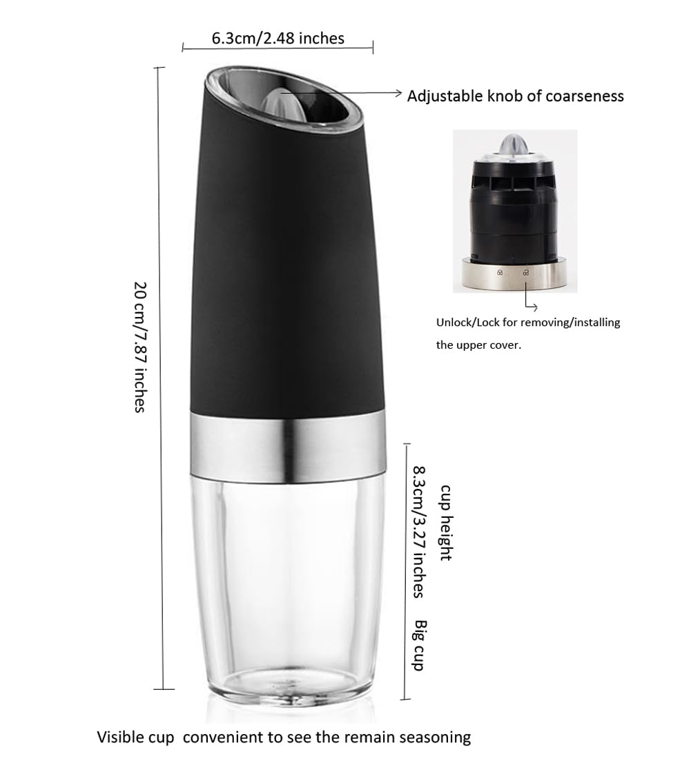 Fshopping Electric Salt and Pepper Grinder Gravity Induction Starting with Adjustable Coarseness Battery Power Supply Blue led Light one-Hand Operation one Set of 2pcs