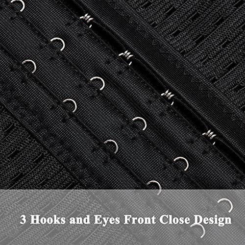 Youloveit Women's Waist Trainer Corset for Everyday Wear Steel Boned Tummy Control Body Shaper with Adjustable Hooks(Black,L)