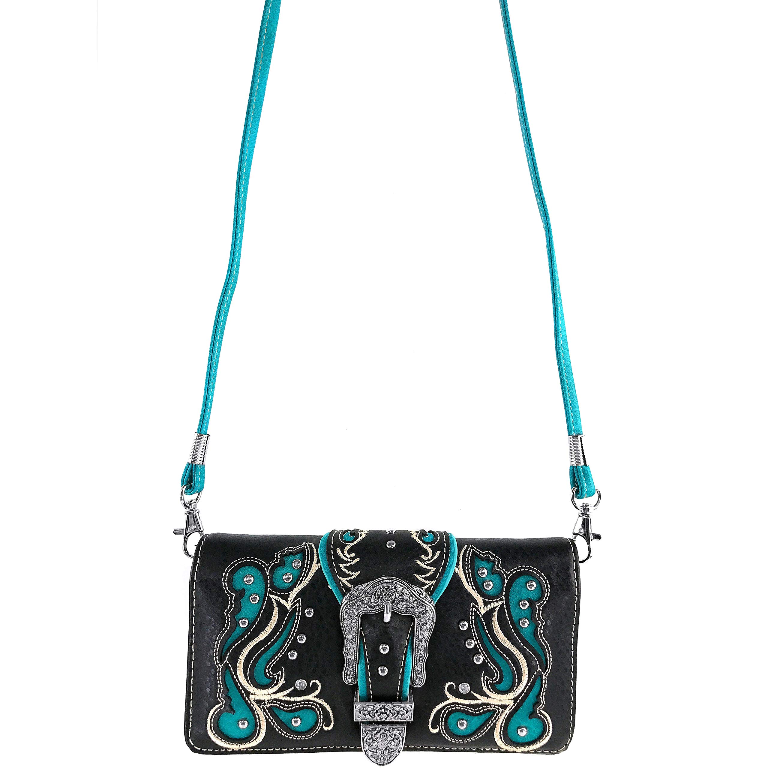 Zelris Western Paisley Buckle Women Crossbody Wrist Trifold Wallet (Turquoise)