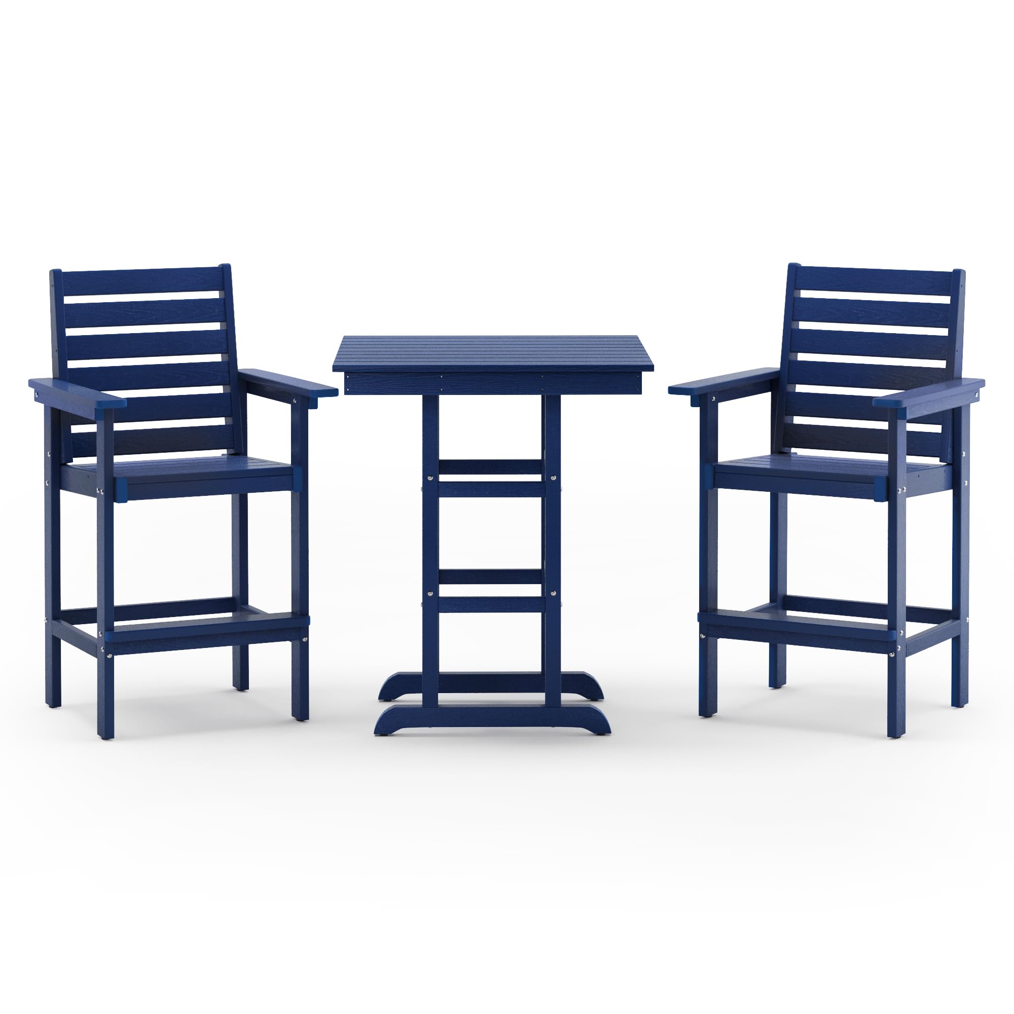 Homenjoy Outdoor Bar Set for 2 Persons, HDPE Weather Resistant Bar Height Patio Set, Patio Square Bar Pub Table and Chairs with Armrest, Bar Table Set for Deck Pool Backyard Balcony, Navy