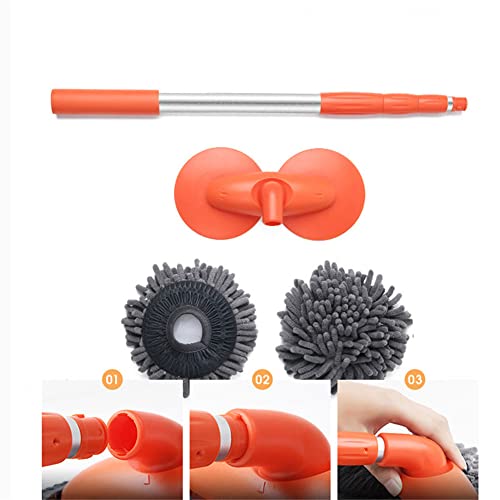 Retractable Double Layer Car Wash Brush, 2022 New Car Wash Brush with Long Handle, Premium Soft Car Wash Mop Scratch-Free Car Wash with 360°Flexible Rotation Microfiber Replacement Head (1 Pcs)