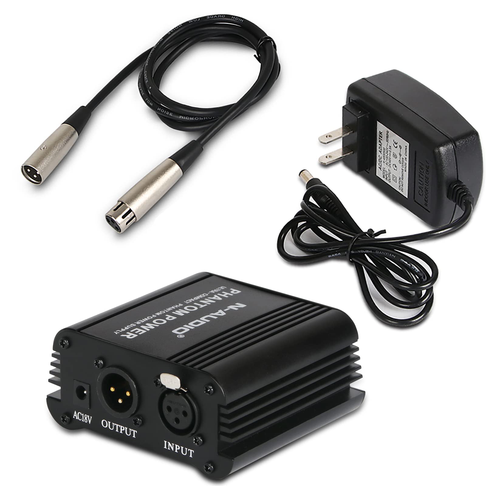 Depusheng USB 1- Channel 48V Phantom Power Supply w/Adapter XLR Audio Cable for Condenser Micro Microphone Music Equipment