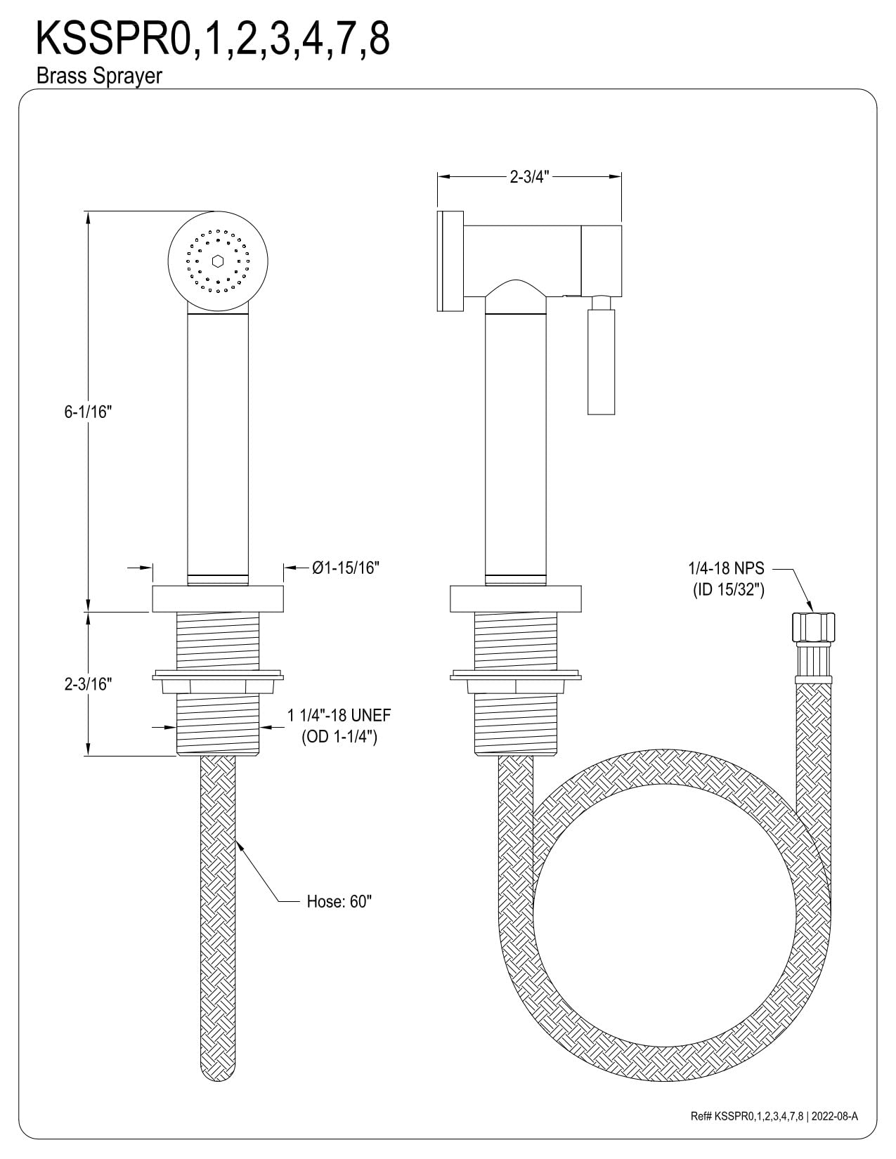 Kingston Brass KSSPR8 Kitchen Faucet Side Sprayer, Brushed Nickel 6.06 x 2.75 x 1.94