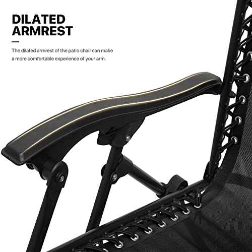 MoNiBloom 2 Pack Patio Zero Gravity Chair Outdoor Folding Adjustable Reclining Black Chairs Pool Side Beach Lawn Lounge Chair with Pillow and Cup Holder, 330lbs Capacity, Black