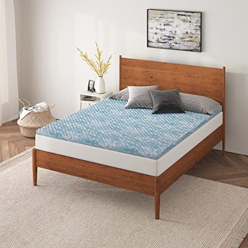 NapQueen 2 Inch Swirl Egg-Shell Cooling Gel Memory Foam Mattress Topper, CertiPUR-US Certified, Twin Blue