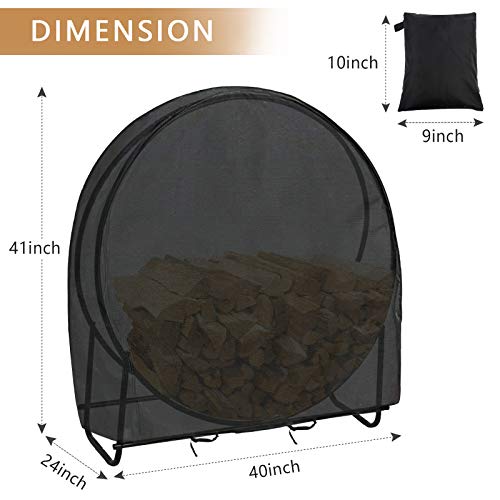 Firewood Log Rack Cover, cenryusa 420D Oxford Weather Resistant Patio Log Rack Cover, Waterproof Round Fire Wood Rack Stand Cover with Zipper for Outdoor, Patio, Lawn, Garden, 40(L)×41(W)×24(H) inches