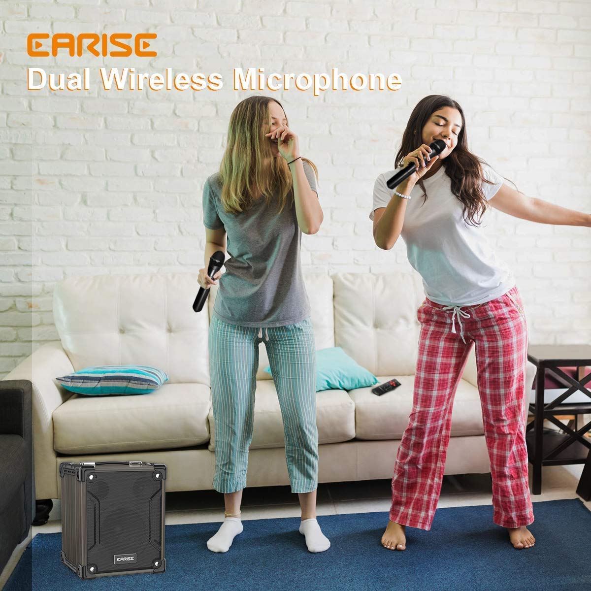 EARISE M37 Wooden Box PA System with 2 Wireless Microphone for Home Party 100W