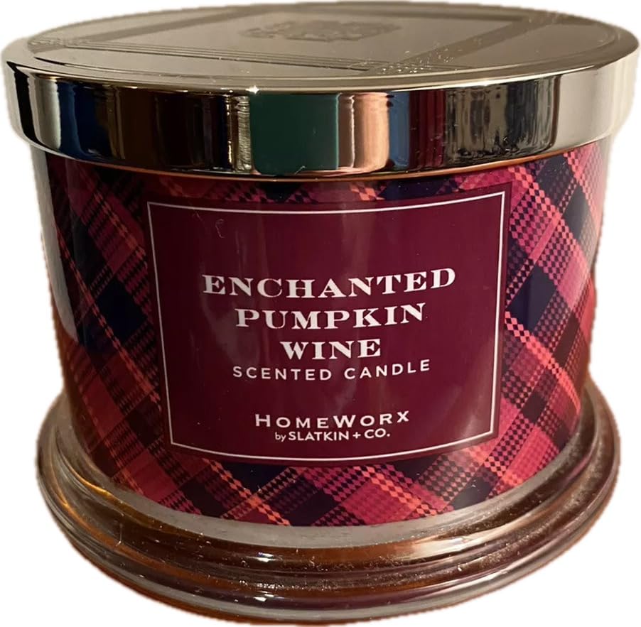 HomeWorx Enchanted Pumpkin Wine 4 Wick 18 Oz Candle Notes of Pumpkin, Mulled Wine, Nutmeg, Cinnamon Vanilla