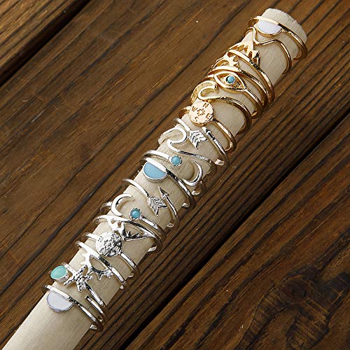 FUTIMELY 12-19Psc Vintage Knuckle Rings Set Stackable Midi Rings for Women Girls Bohemian Gold&Silver Rings Crystal Joint Finger Rings Pack Set (19PCS)
