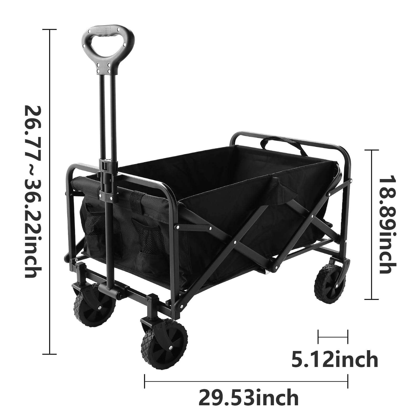 DAKEER Utility Wagon Cart with Wheels Foldable All-Terrain Wagon Stroller Small Lounge Wagon Beach cart Sports Outdoors Camping Beach Garden,Adjustable Handle,2 Side Pockets