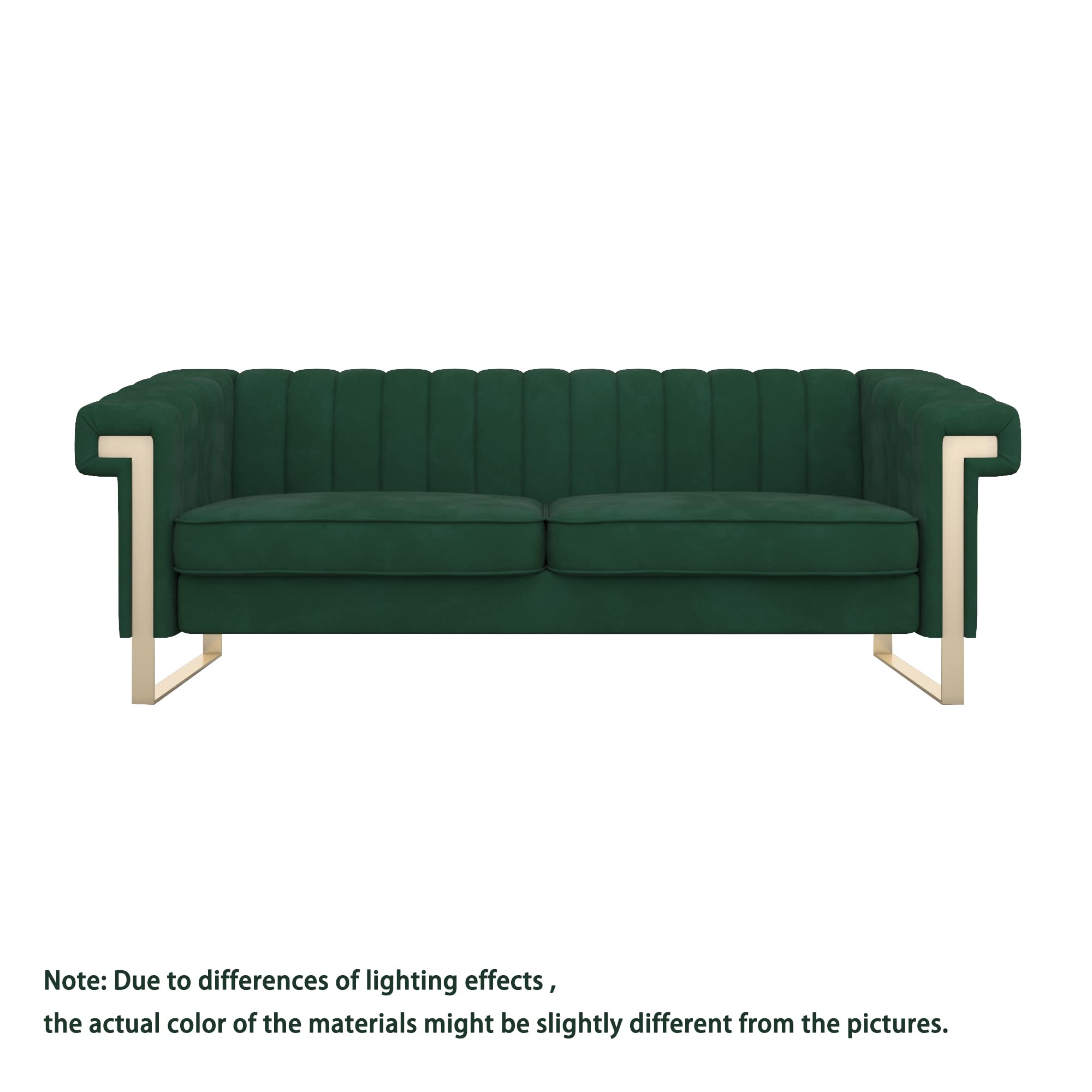 MGH Modern Velvet Sofa,Channel Tufted Velvet Sofa Couch with Stainless Steel Base and Comfortable Cushion,83.86“ Lx 30.71“ Wx 30.51“ H (Green)