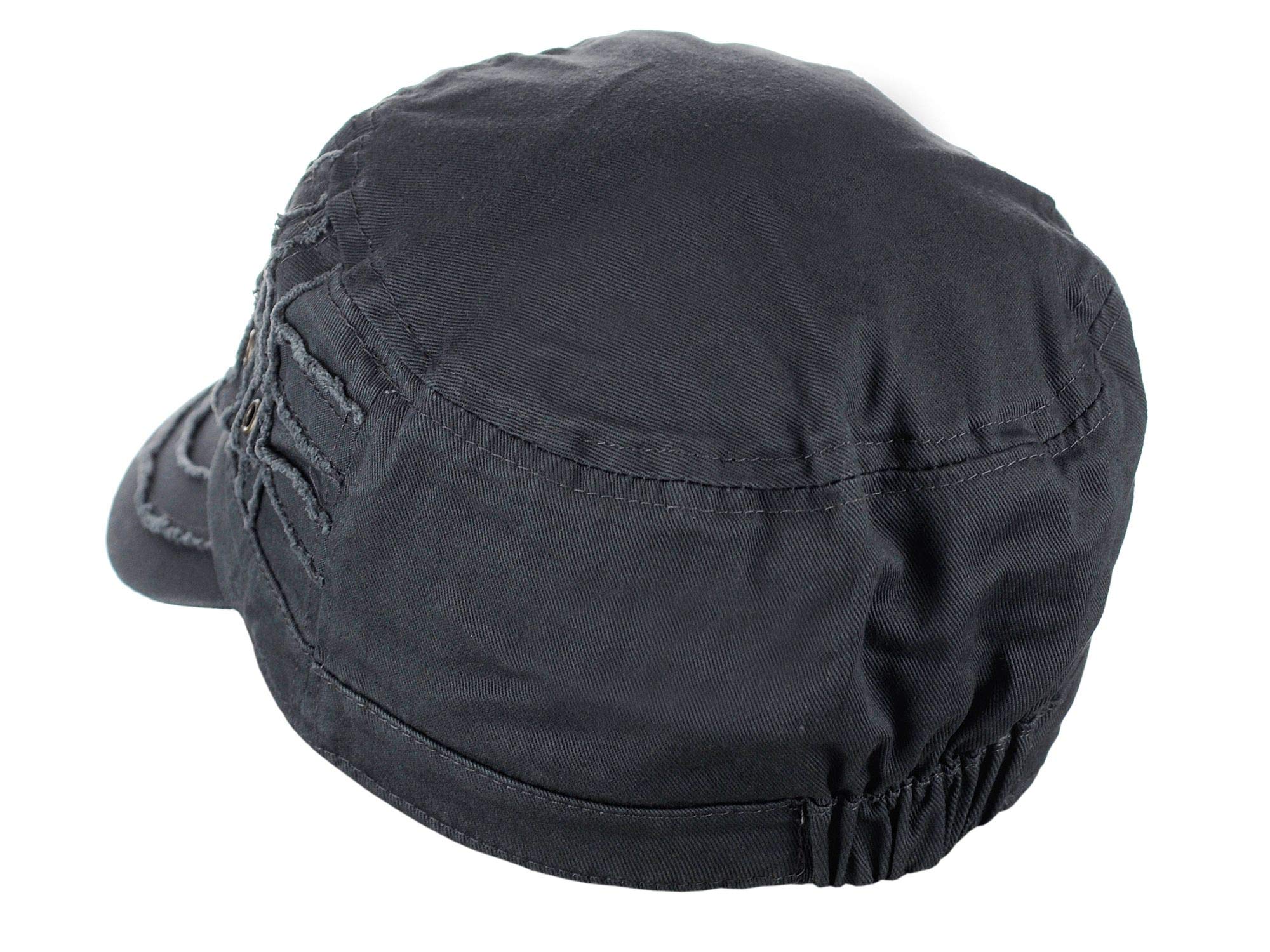 D&Y Unisex Cotton Distressed Layered Frayed Cadet Military Cap, Dark Gray