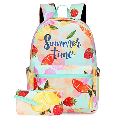 Dafelile Backpack with Pencil Case Set for Girls, 2 in 1 School Bookbag Set Cute Cartoon Lightweight Schoolbag for Kindergarten Elementary School Girls
