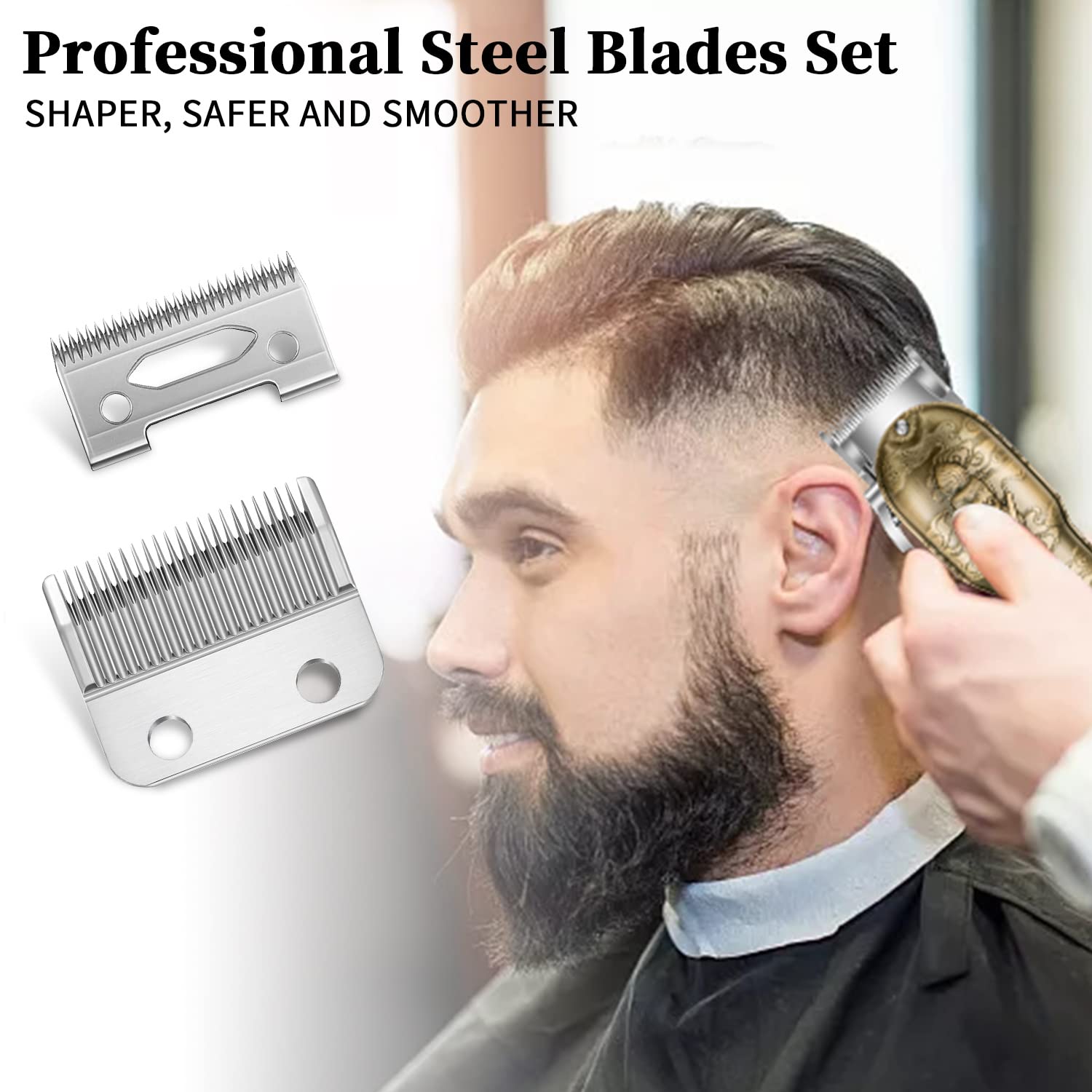 Roziapro Replacement Blade for Hair Clipper Detachable Trimmer Blades Wide Senior Clipper Blades Adjustable Hair Fade Blades 2-Hole Profession Barber Clippers Replacement Blade Set