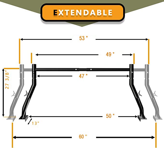 TMS 800 LB Adjustable Fit 2 Bars Utility Ladder Truck Pick up Rack Kayak Contractor Lumber Utility (US Patent NO.D722,007)
