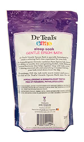 Dr. Teal’s Melatonin Body Wash and Sleep Soak for Kids Bundle: Pure Epsom Salt Melatonin Sleep Soak (32 oz.) + 3 In 1 Sleep Bath with Melatonin & Essential Oils (20 oz.) + Purple Loofah