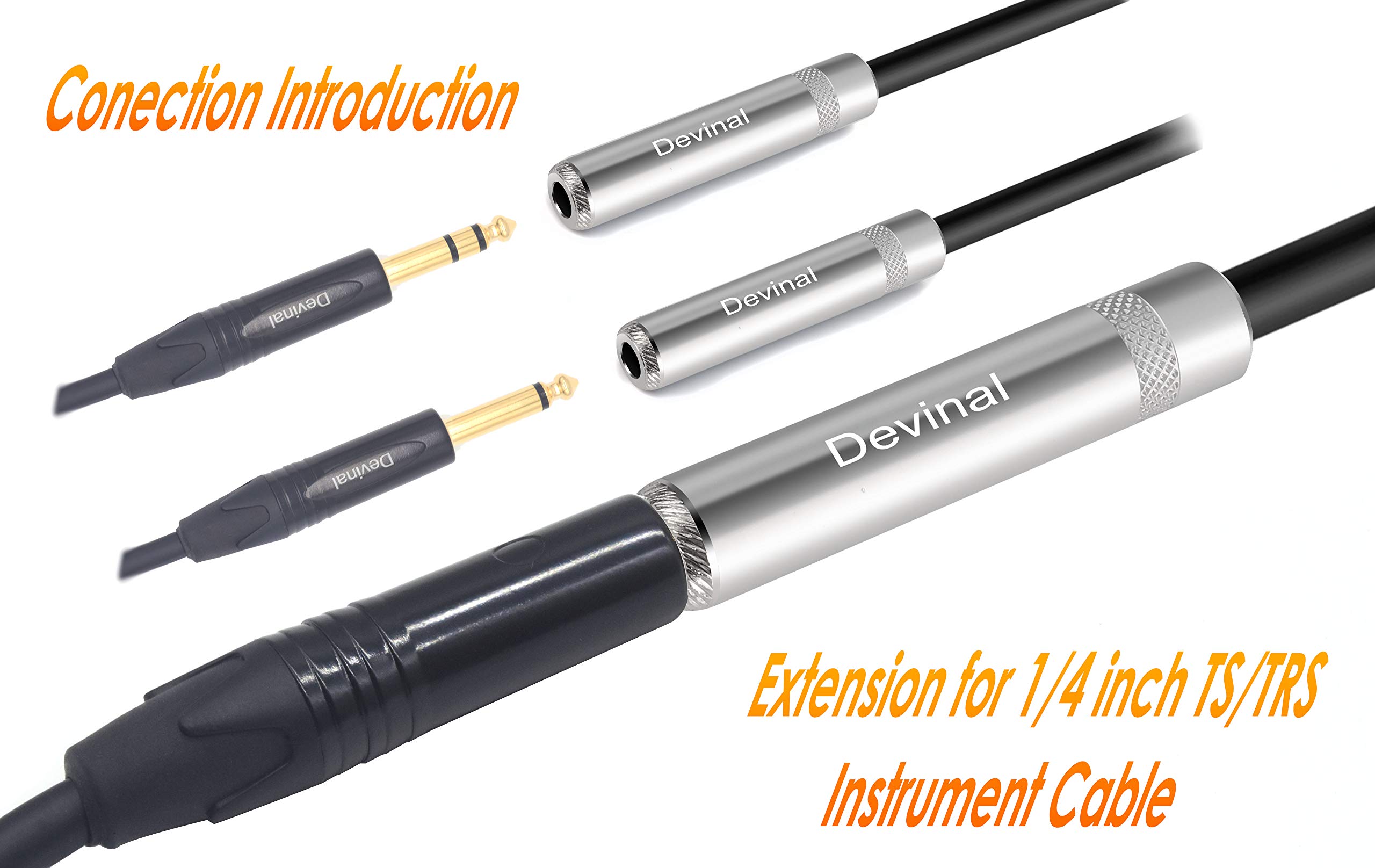 Devinal XLR Female to 1/4" Female calbe, 3 Pin Female to 6.35mm Socket Audio Cord, XLR Jack to TS/TRS Quarter inch Adapter Connector Converter Metal Construction 10FT 3 Meters