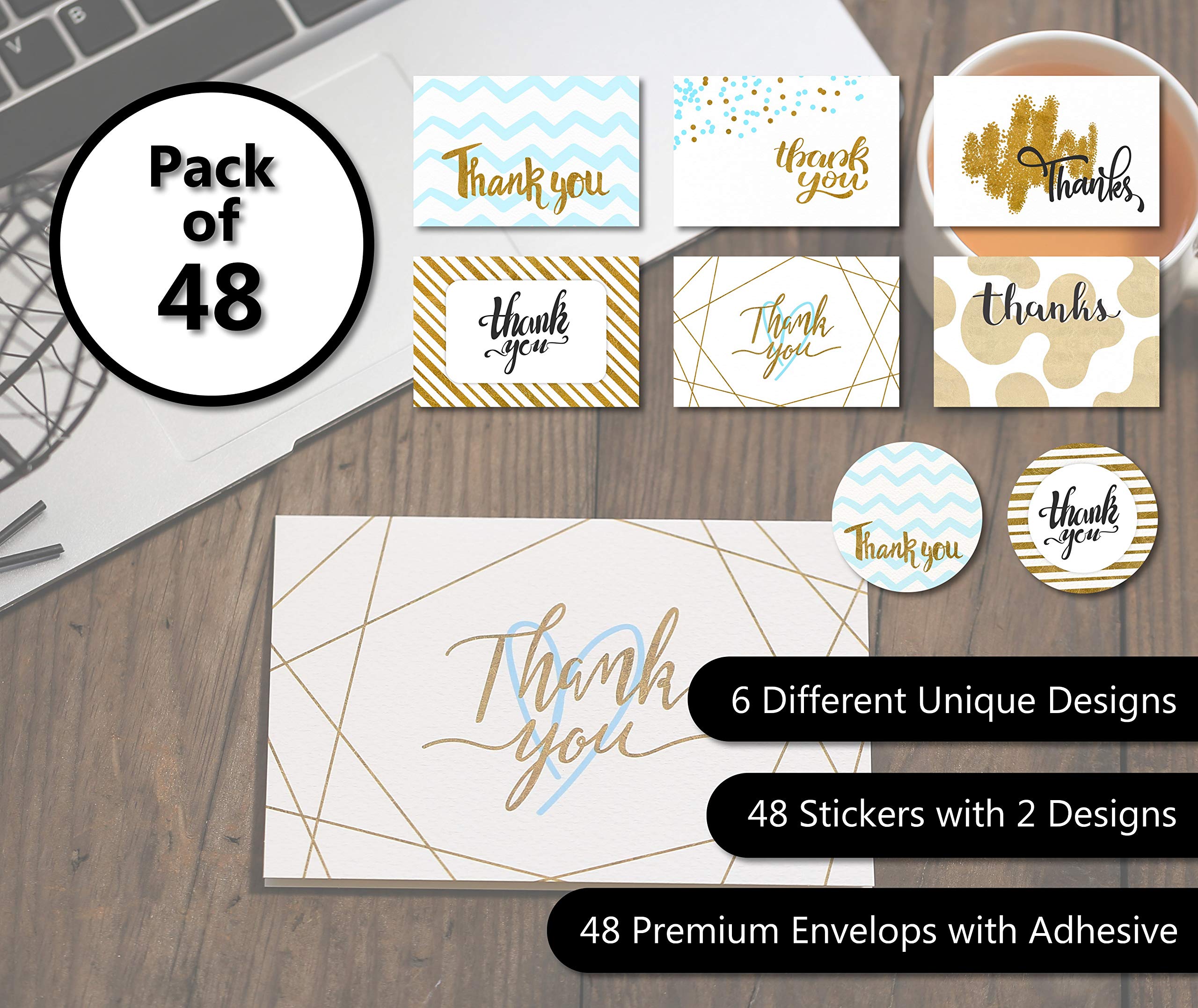 East Pearl Thank You Cards Set of 48 with Envelopes and Stickers