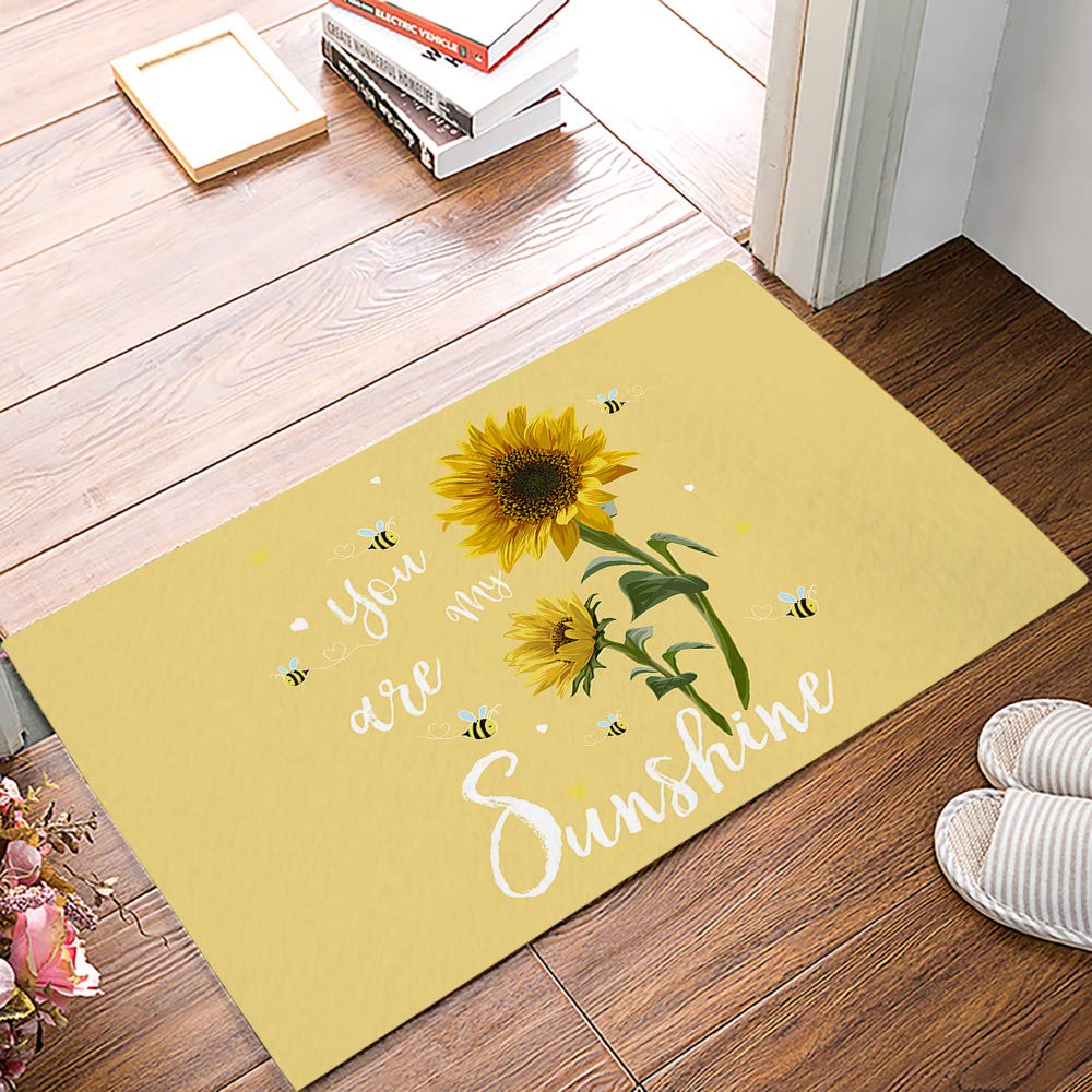 Door Mat for Bedroom Decor, You are My Sunshine with Sunflowers Bees on Yellow Floor Mats, Holiday Rugs for Living Room, Absorbent Non-Slip Bathroom Rugs Home Decor Kitchen Mat Area Rug 18x30 Inch