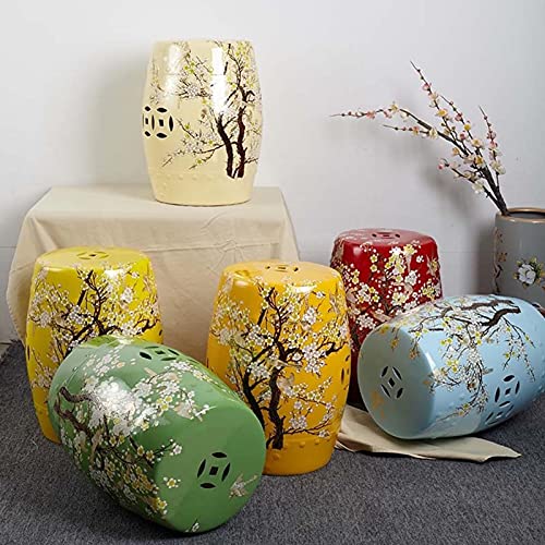 DEVINK Retro Household Drum Stool, Ceramic Stool for Living Room, Garden Stool, Suitable for Bedroom, Living Room, Garden. (Color : Lemon Yellow)