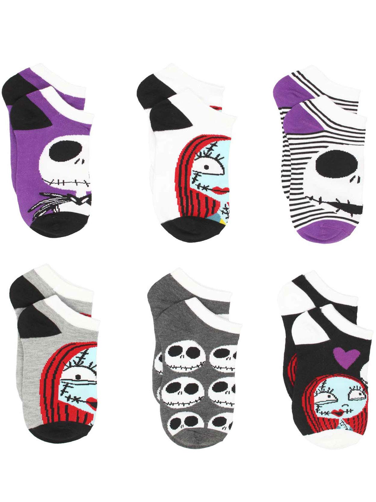 Disney The Nightmare Before Christmas Womens Socks, 6 pack, Jack Sally Purple, Large (9-11)