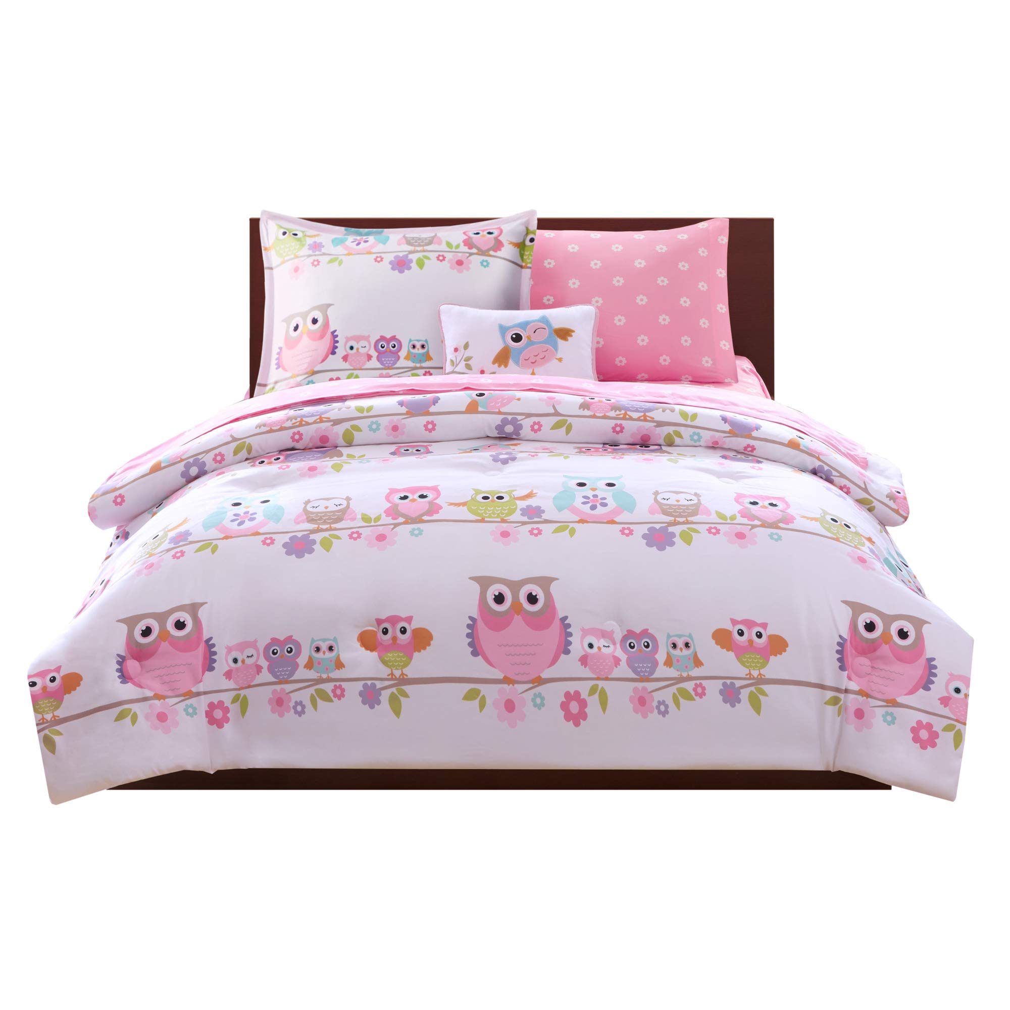 Mi Zone Kids Wise Wendy Bag in A Bag Sets For Girls, Owl Kids Girl Bedding Set – Ultra Soft Microfiber Childrens Bedroom Bed Comforters, Full, White 8 Piece