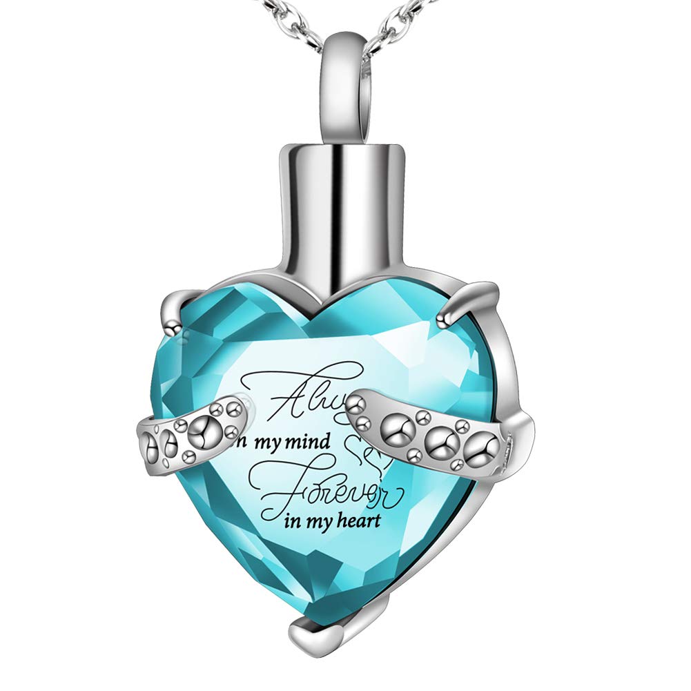 XIUDA Crystal Urn Necklace for Human Ashes Heart Birthstone Memorial Cremation Jewelry Ash Necklace for Women