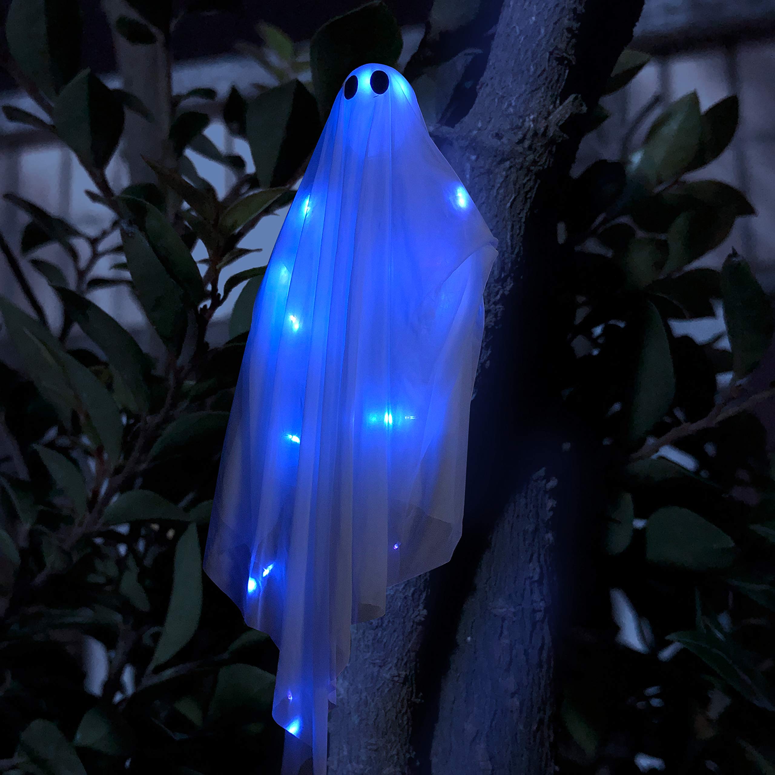 JOYIN Halloween Hanging Light up Ghost with Spooky Blue LED Light, 47β White Hanging Ghosts, Best Halloween Hanging Decoration for Front Yard Patio Lawn Garden Party Decor Indoor Outdoor