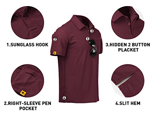 V VALANCH Wine Red Polo Shirts for Men Short Sleeve Summer Collared Golf Polo Athletic Shirts