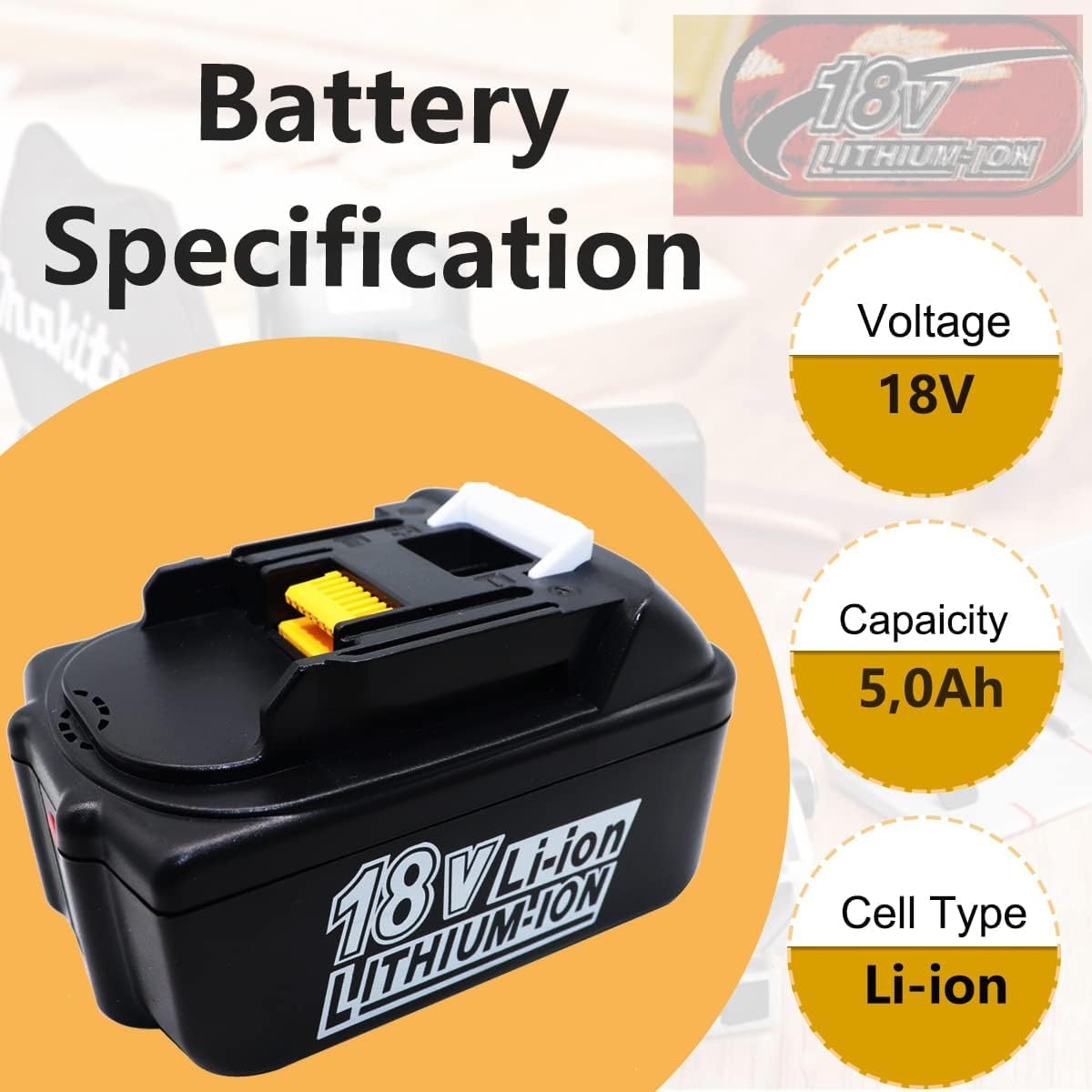 QCZRED 2 Pack 18V 5.0Ah BL1850B Battery and 3A Charger DC18RC Replace for Makita 18V LXT BL1850 BL1840b BL1830 BL1815 BL1860B Battery
