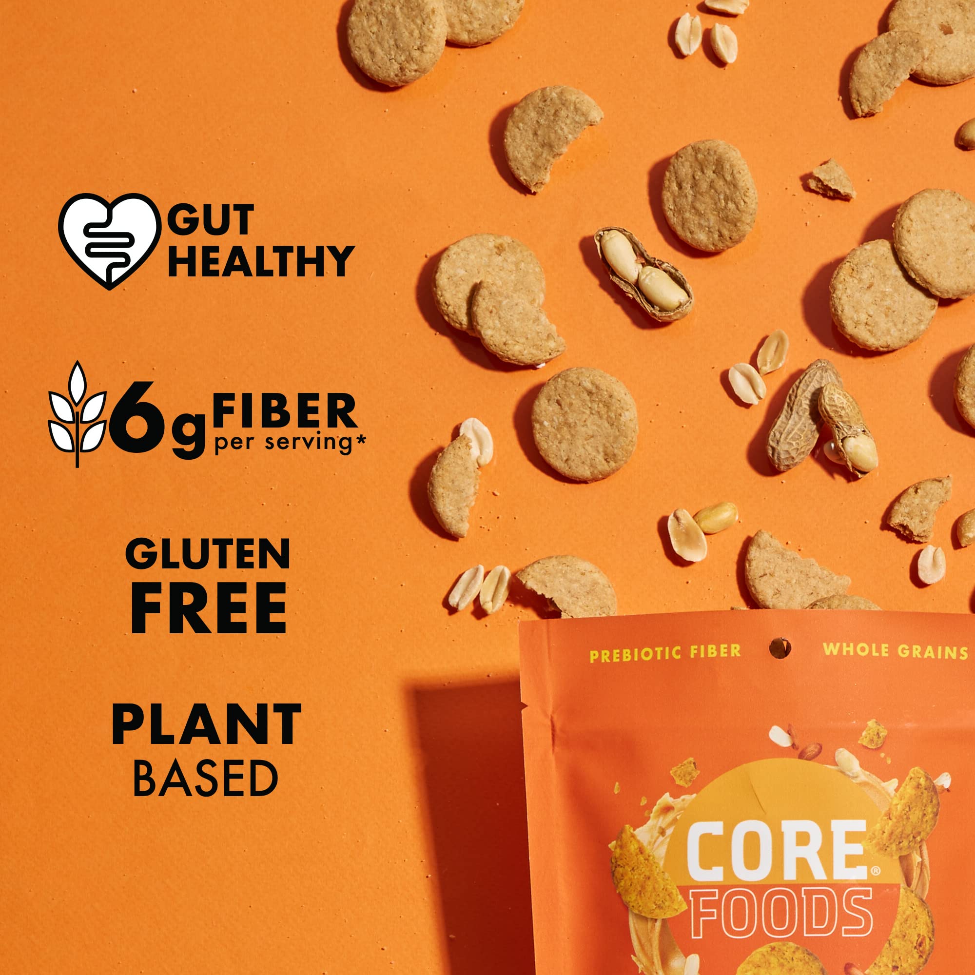 CORE Fiber Powered Oat Snacks, Peanut Butter, 4oz Bag, Plant-Based, 6g Prebiotic Fiber
