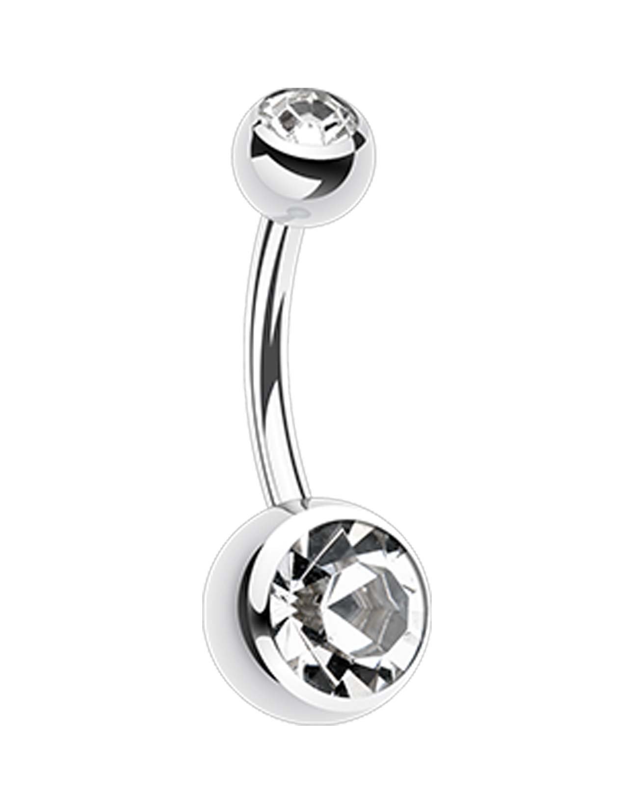 Double Glass-Gem Ball 316L Surgical Steel Belly Button Ring - 14 GA (1.6mm) - Ball Size: 5/32x1/4" (4x6mm) - Clear - Sold Individually