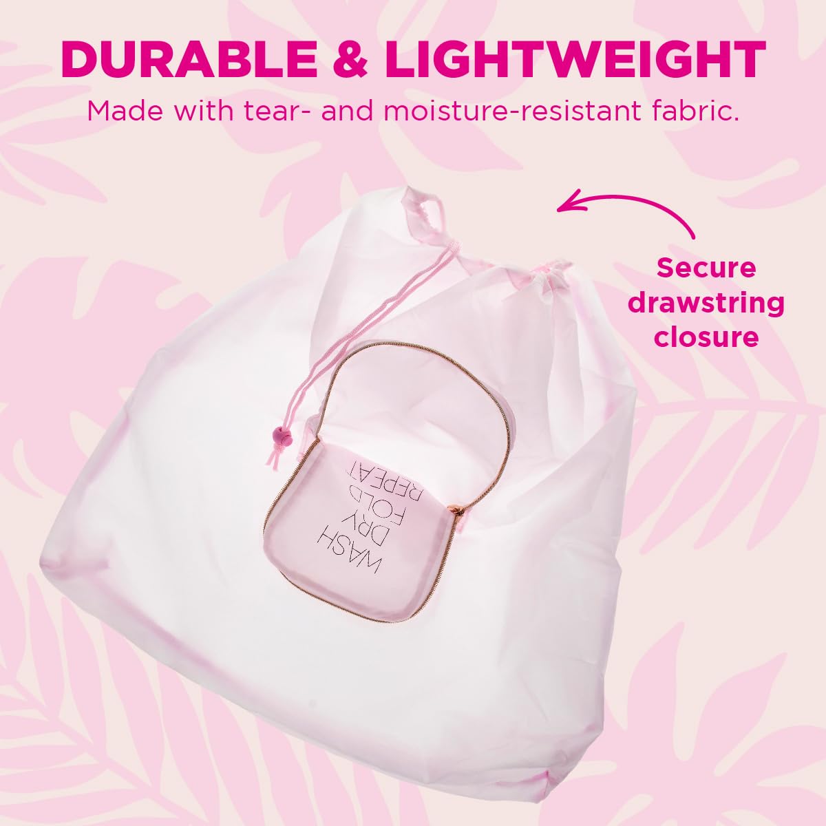 Miamica Soft Travel Laundry Bag with Zipper and Drawstring, Pink, 21” x 22” – Keep Your Dirty Clothes Separate and Your Suitcase Organized – Expandable, Durable, and Foldable Laundry Bag