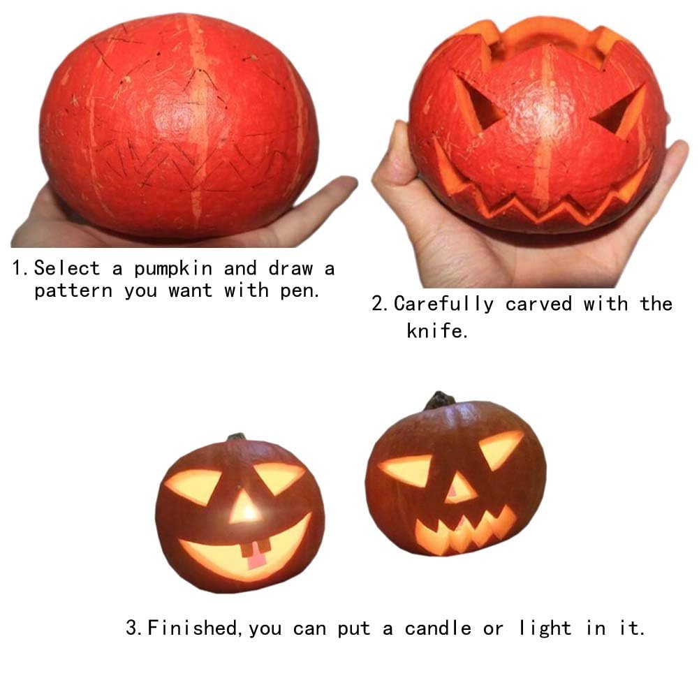 QHZHANG Pumpkin Carving Kit small kids Halloween Lantern Face Pattern Tools (Orange)