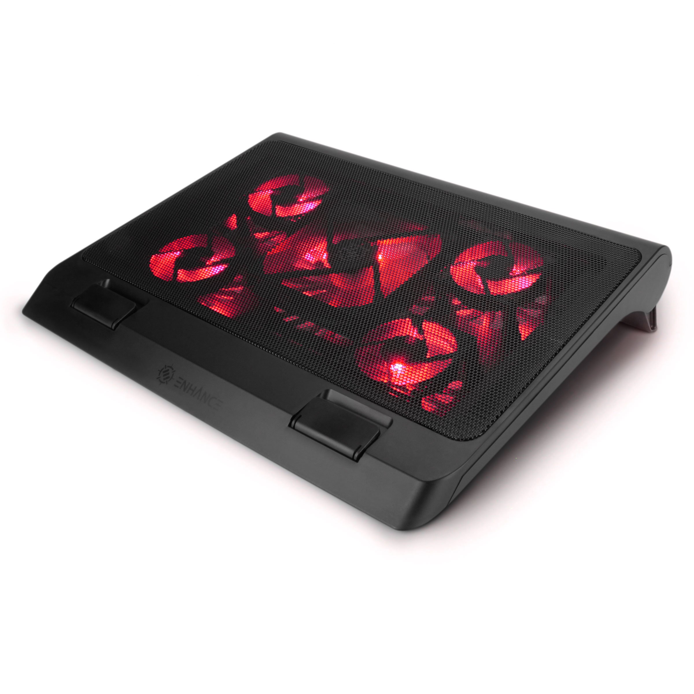 ENHANCE Gaming Laptop Cooling Pad Stand with LED Cooler Fans , Adjustable Height , & Dual USB Port for 17 inch Laptops - 5 Ultra Quiet High Performance Fans 2630 RPM & Built-In Bumpers - Red