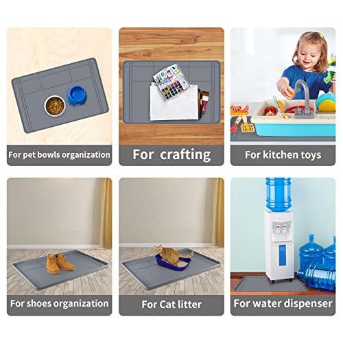 Sanbege Under Sink Mat Liner 34" x 22", Trimmable Kitchen Cabinet Protector Tray, Multipurpose Silicone Waterproof Mat for 36" Cabinet and Crafting, Pet Bowls, Floor Organization (Grey)